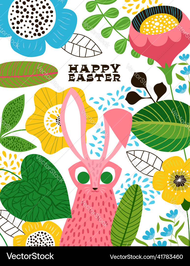 Happy easter vintage spring flower bunny card Vector Image