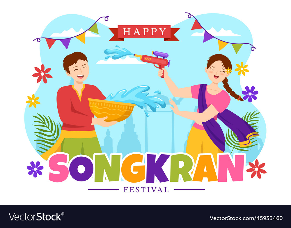 Happy songkran festival day with playing water Vector Image
