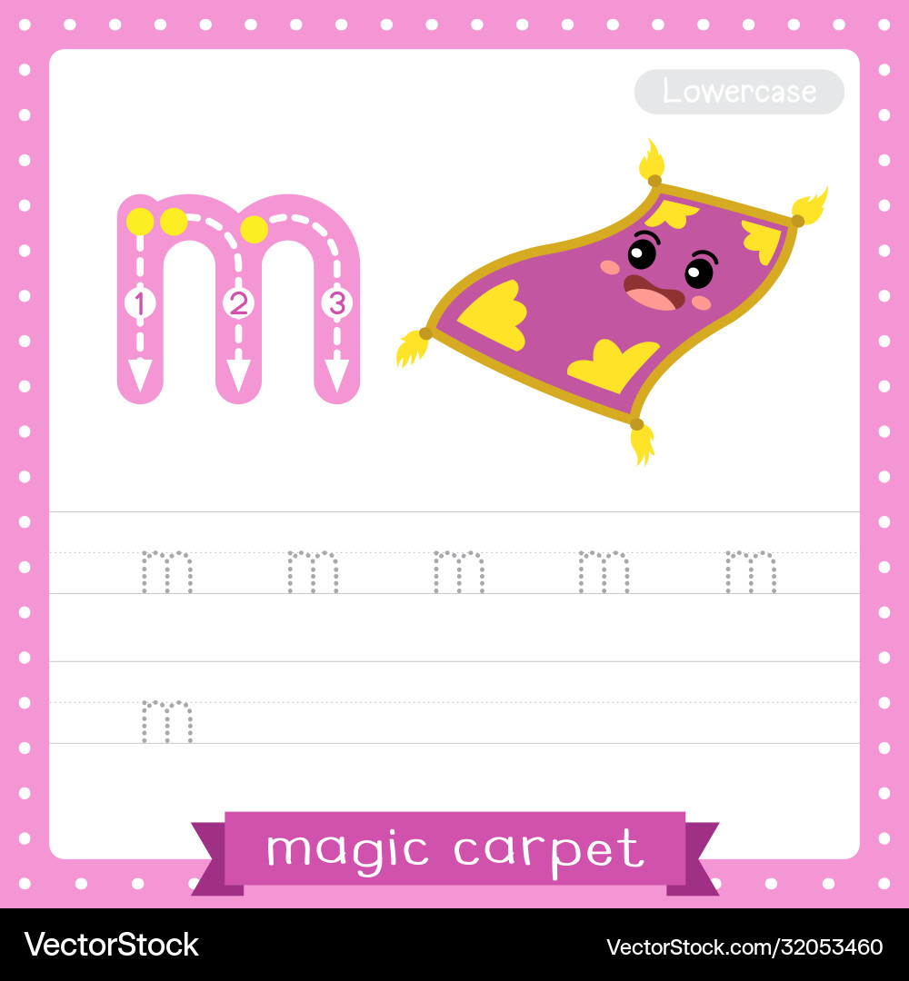 Letter m lowercase tracing practice worksheet of Vector Image