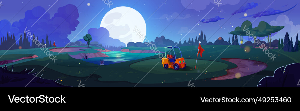 Night golf course field landscape cartoon Vector Image