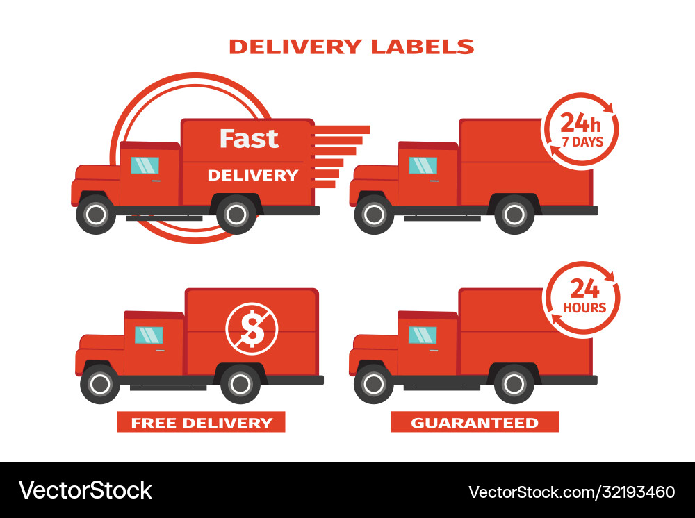 Red delivery trucks on white background set Vector Image