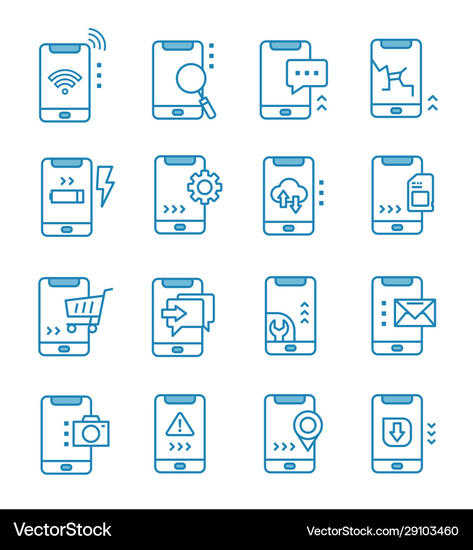 Set mobile icons with outline style Royalty Free Vector