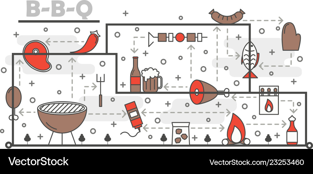 Thin line art barbecue poster banner Royalty Free Vector