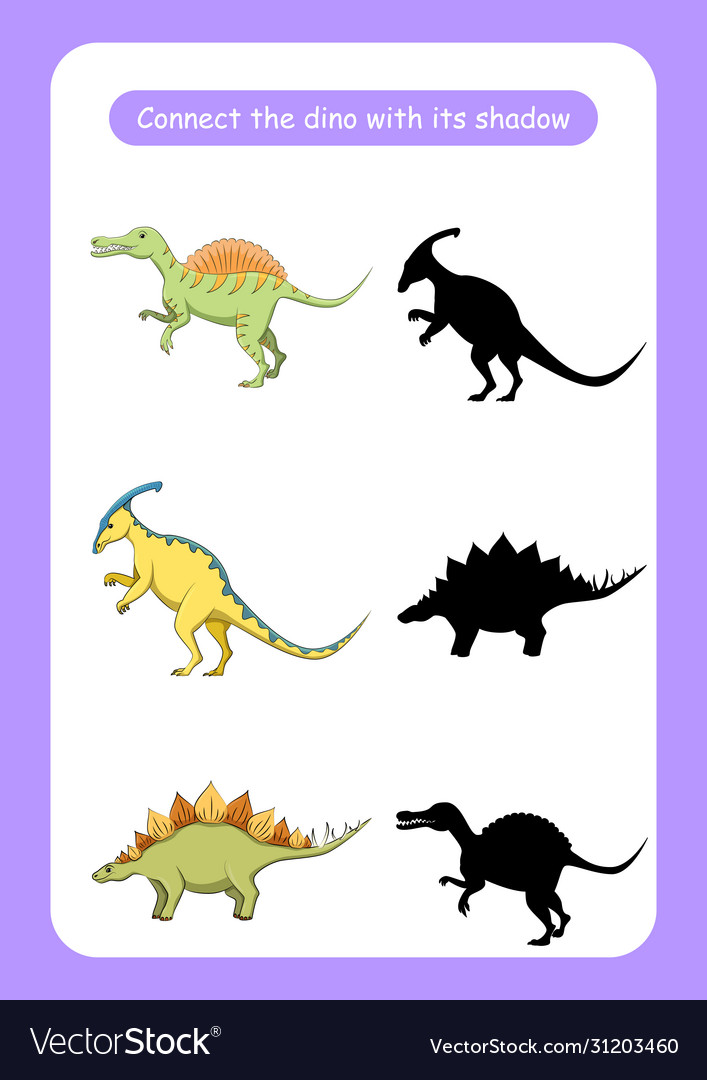 Worksheet connect dinosaur with its shadow Vector Image