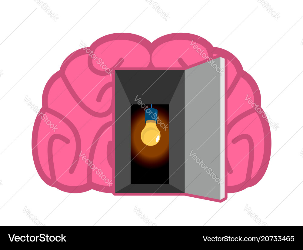 Brain with light bulb open door concept of mind Vector Image
