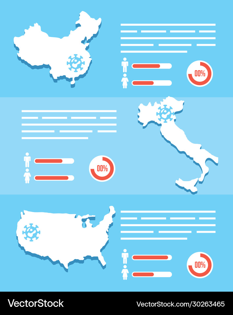 Covid19 pandemic statistics with countries maps Vector Image