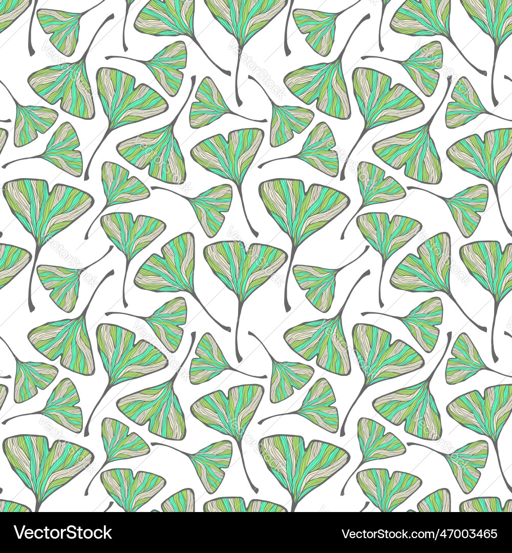 Ginkgo biloba green leaves seamless pattern Vector Image