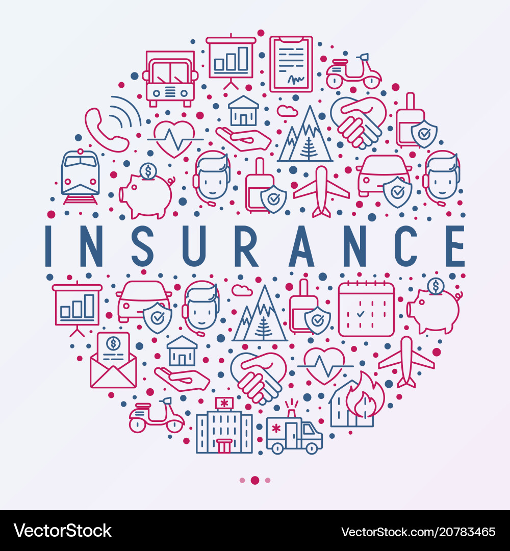 Insurance concept in circle with thin line icons Vector Image