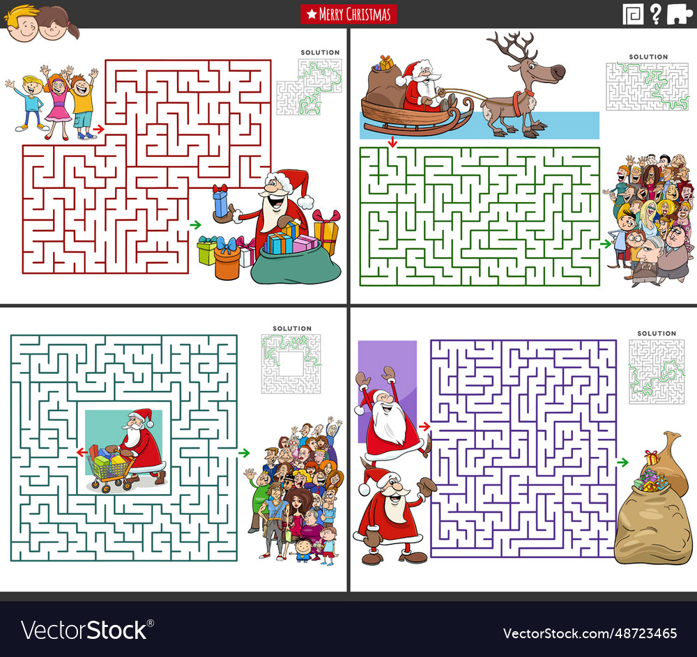 Maze activities set with cartoon santa claus Vector Image