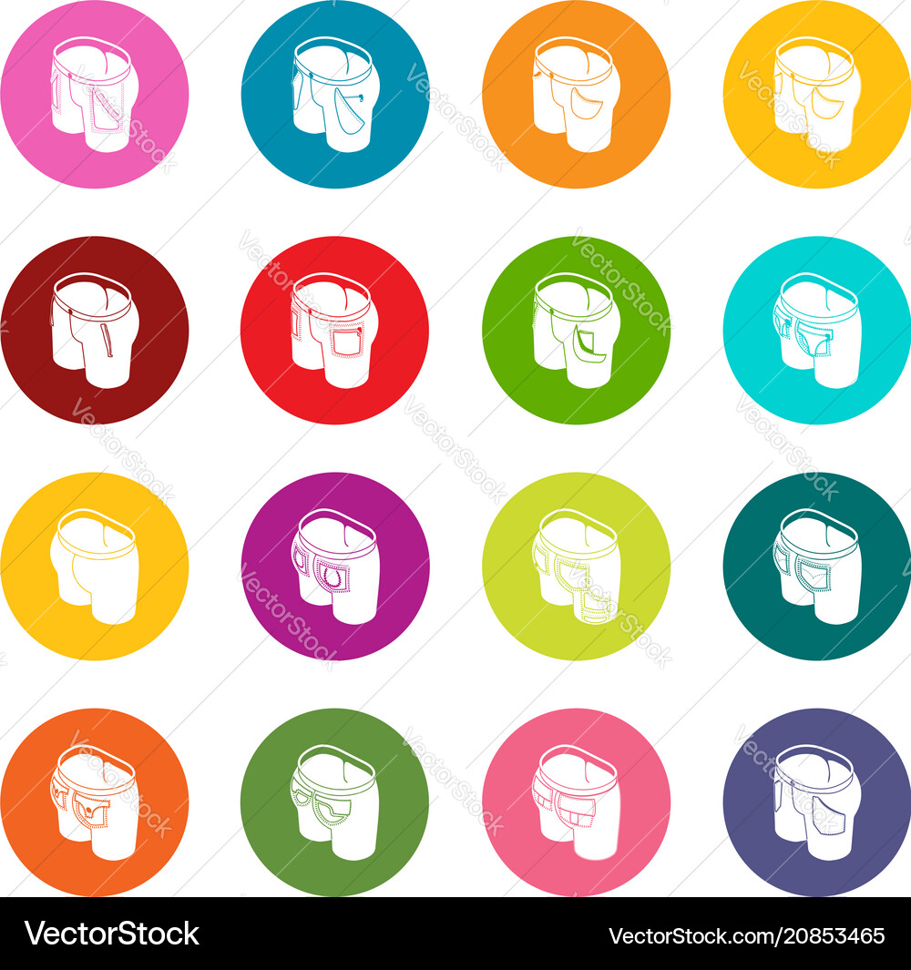 Pants pockets design icons set colorful circles Vector Image