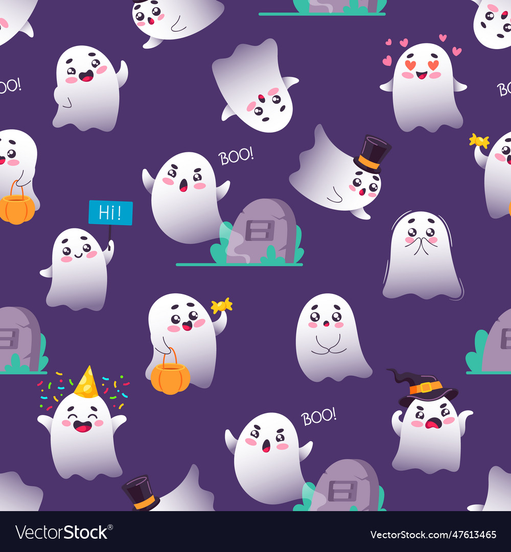Seamless pattern featuring adorable ghosts Vector Image