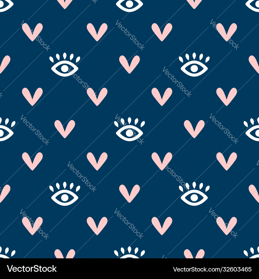 Seamless pattern with eyes and hearts cute girly Vector Image