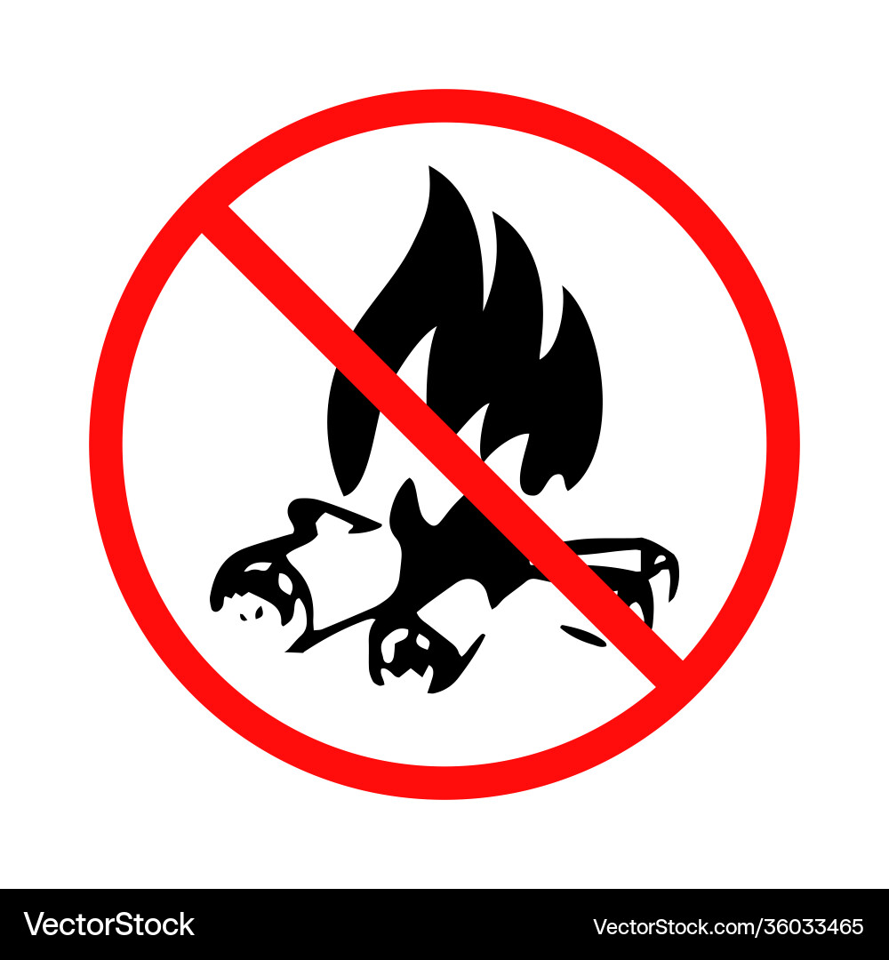 Sign prohibition to burn a fire in forest Vector Image