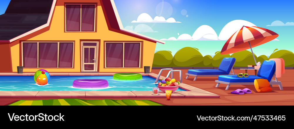 Swimming pool on house summer backyard design Vector Image