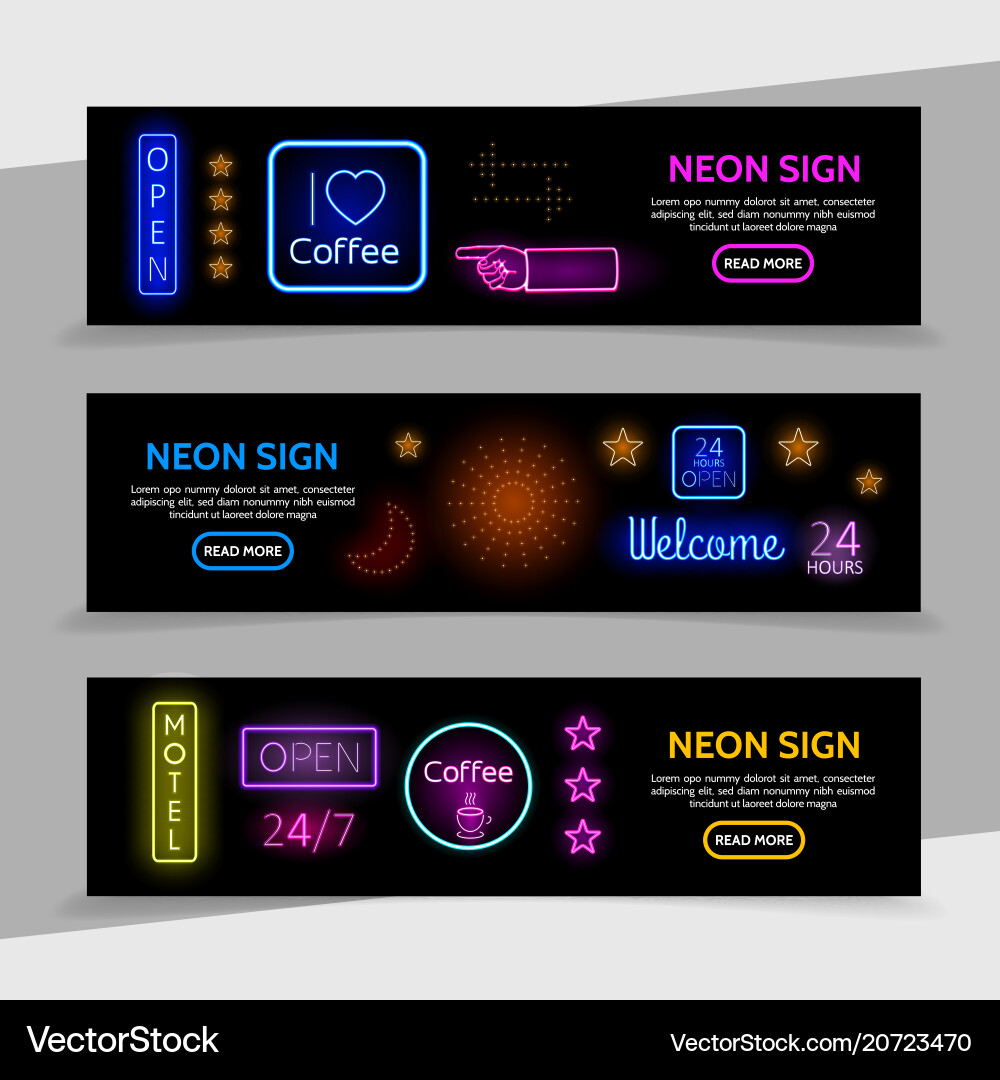 Advertising neon signs horizontal banners Vector Image