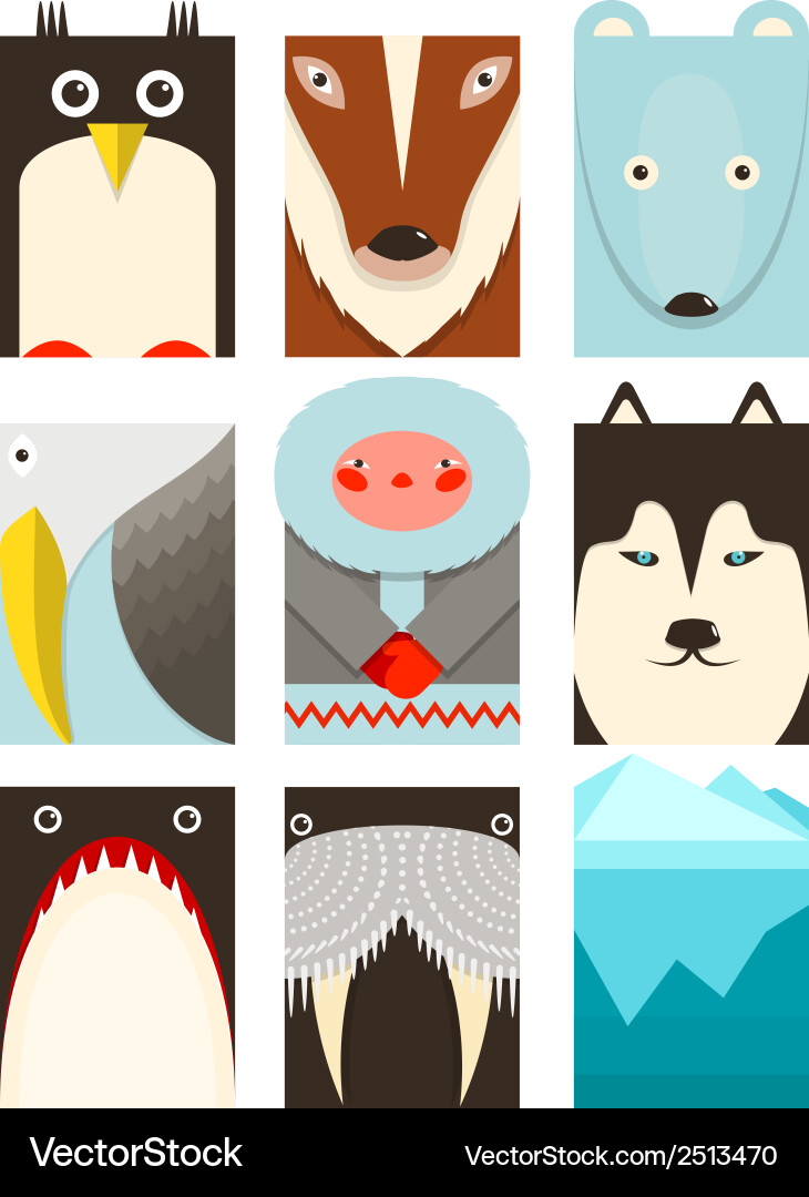 Flat arctic and north pole symbols set Royalty Free Vector