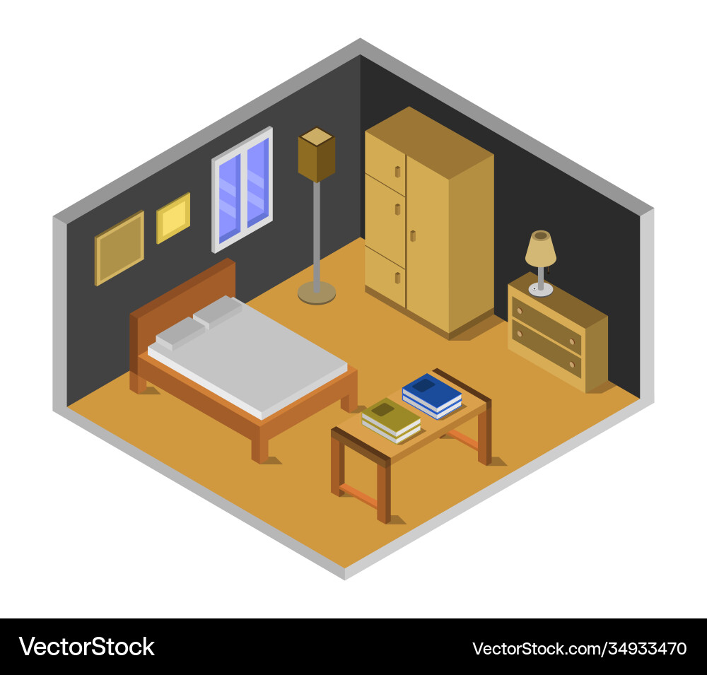 Isometric hotel room in on white background Vector Image