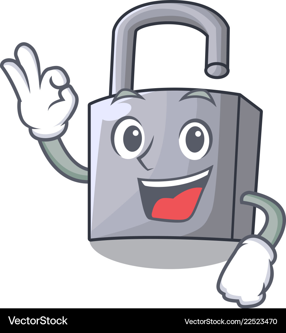 Okay cartoon unlocked padlock on table Royalty Free Vector
