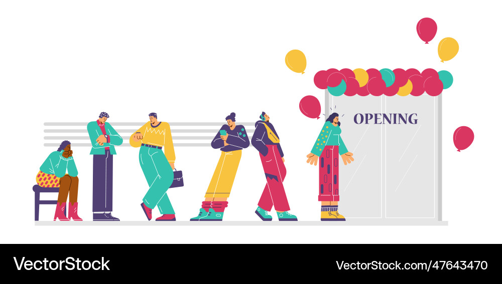 Queue in front of doors new store or shopping Vector Image