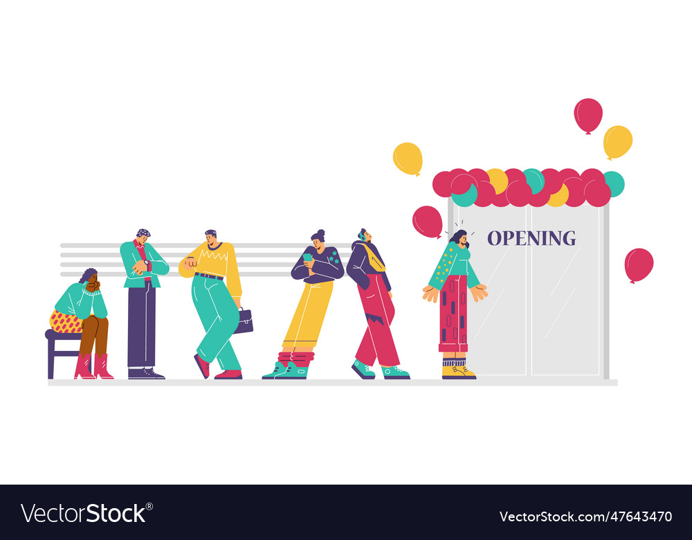 Queue in front of doors of new store or shopping Vector Image