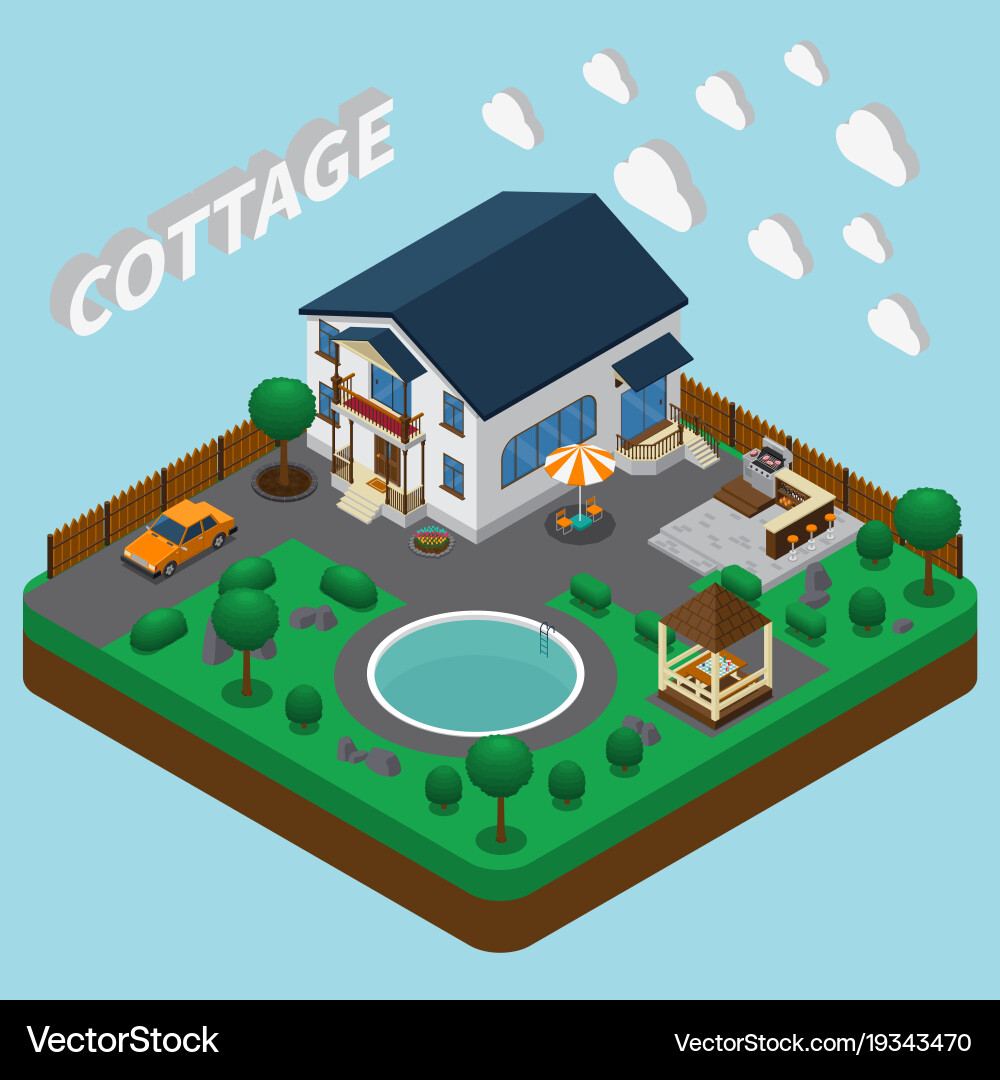 Vacation home isometric composition Royalty Free Vector