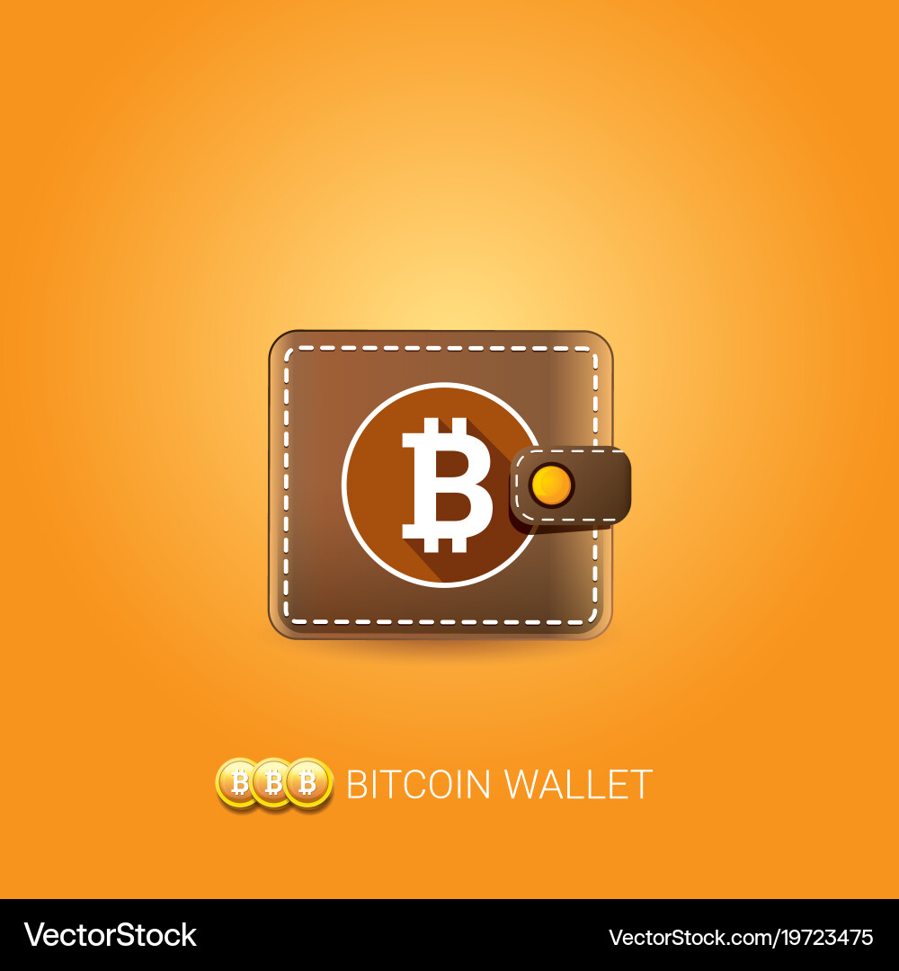 Brown bitcoin wallet with coins isolated Vector Image