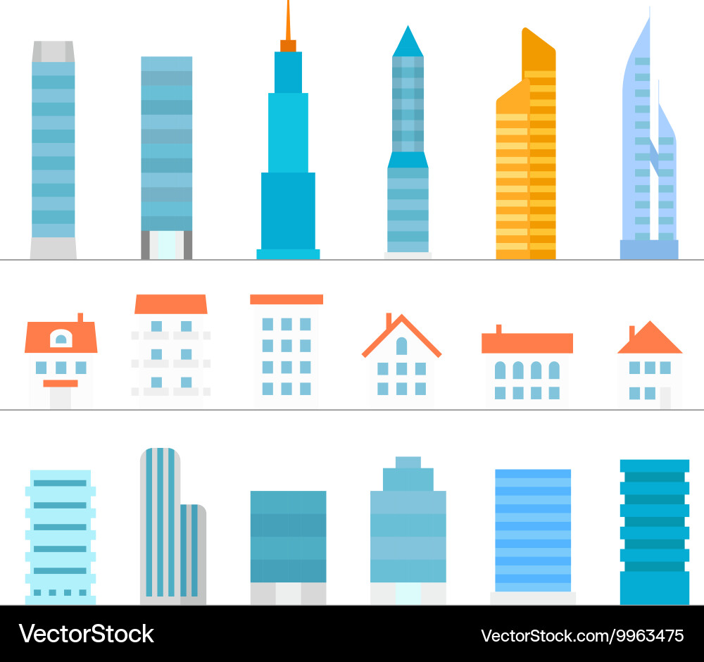 Different buildings color silhouettes collection Vector Image