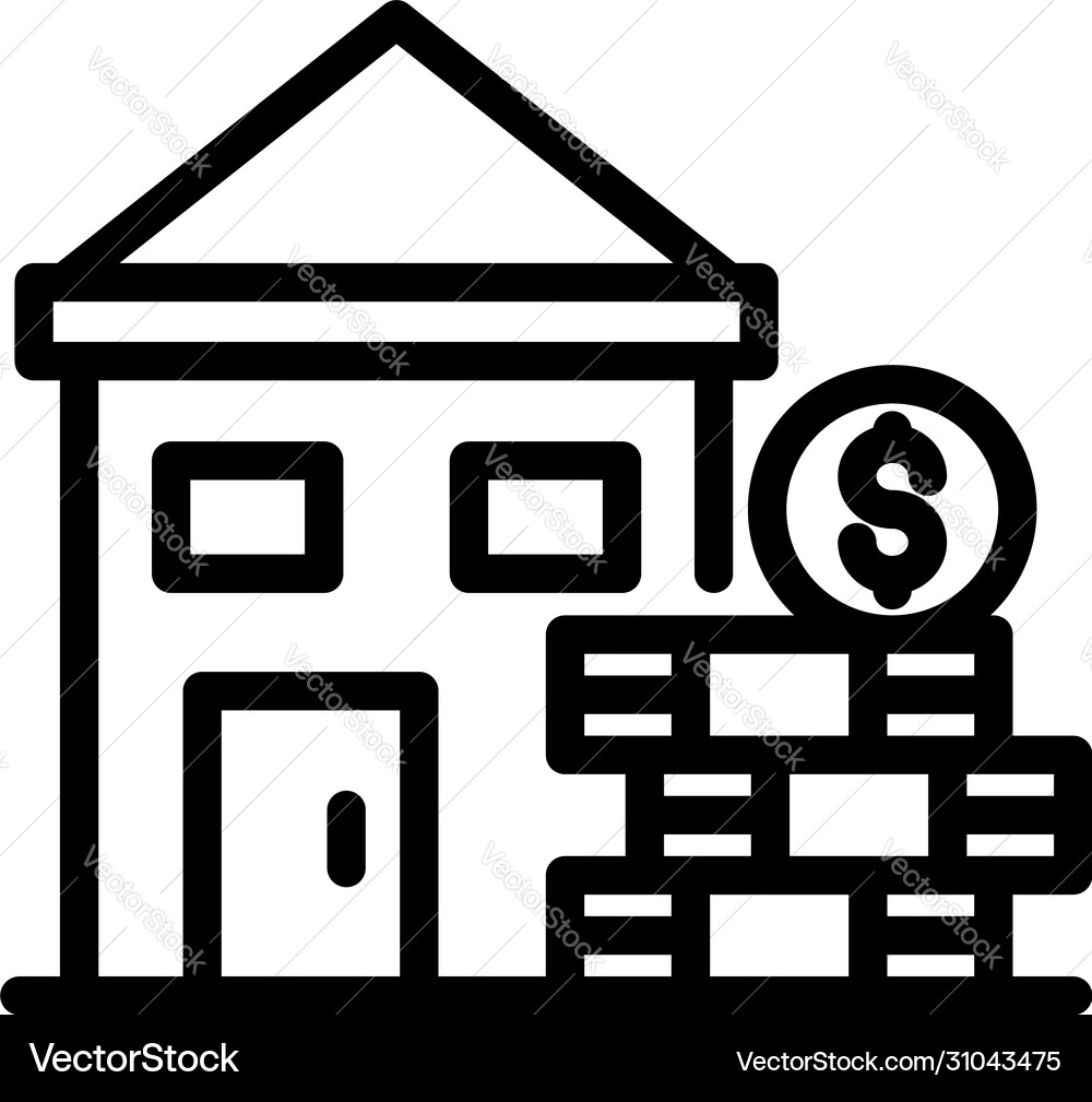 House and a stack money icon outline style Vector Image