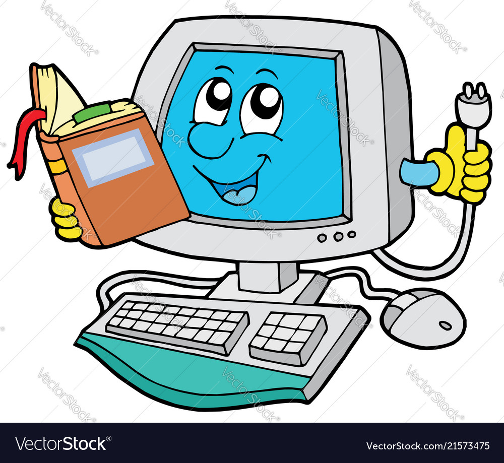 It computer with book Royalty Free Vector Image