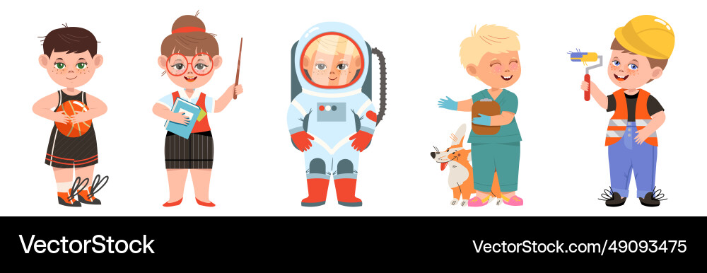 Kids in professional uniform for different job Vector Image