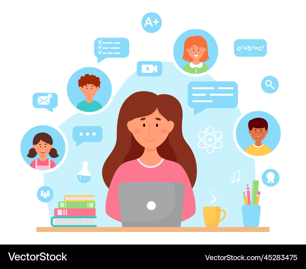 Online school learn from distance with teacher Vector Image