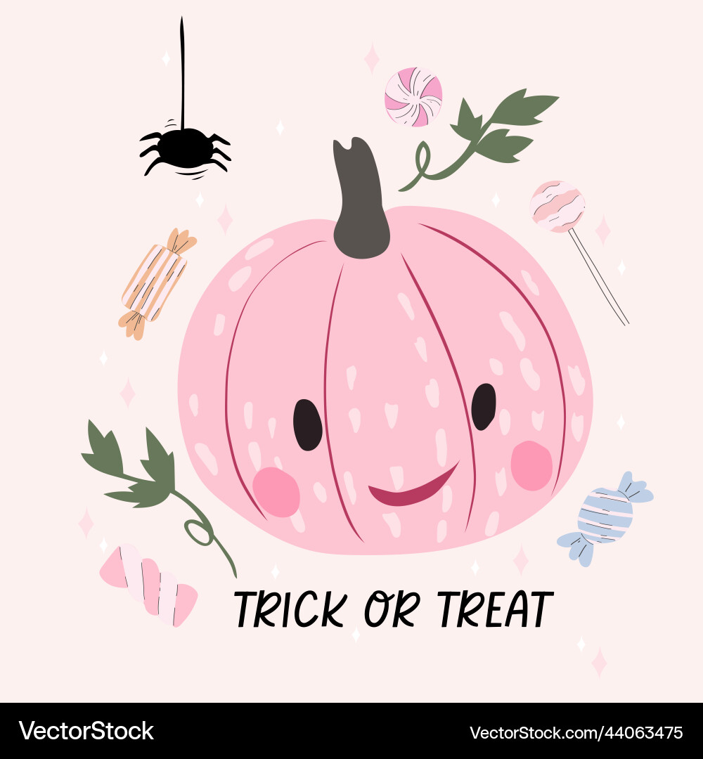 Pumpkin spider and sweets background halloween Vector Image