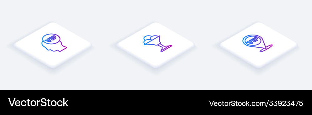 Set isometric line vip inside head ice cream bowl Vector Image