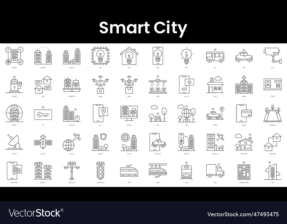 Set of outline smart city icons minimalist thin Vector Image