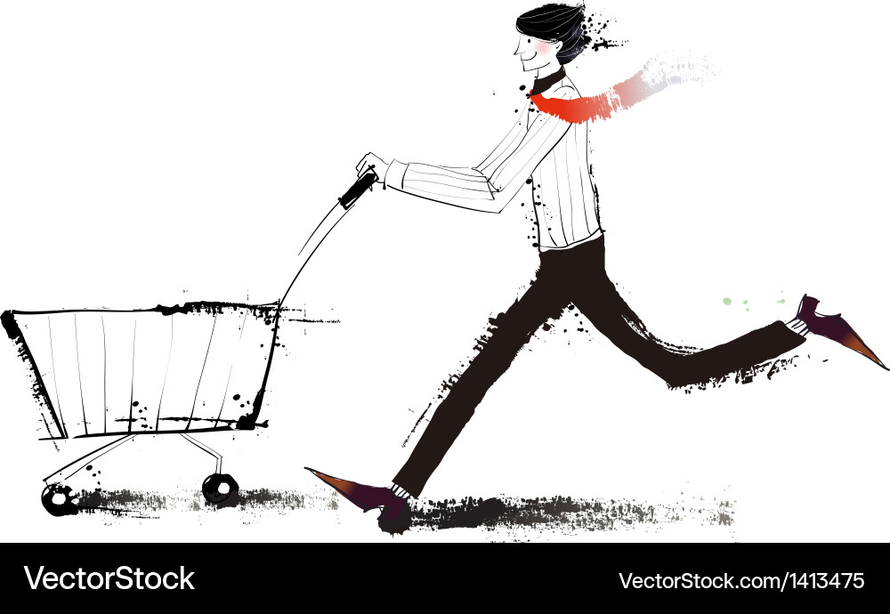 Side view of man holding trolley Royalty Free Vector Image