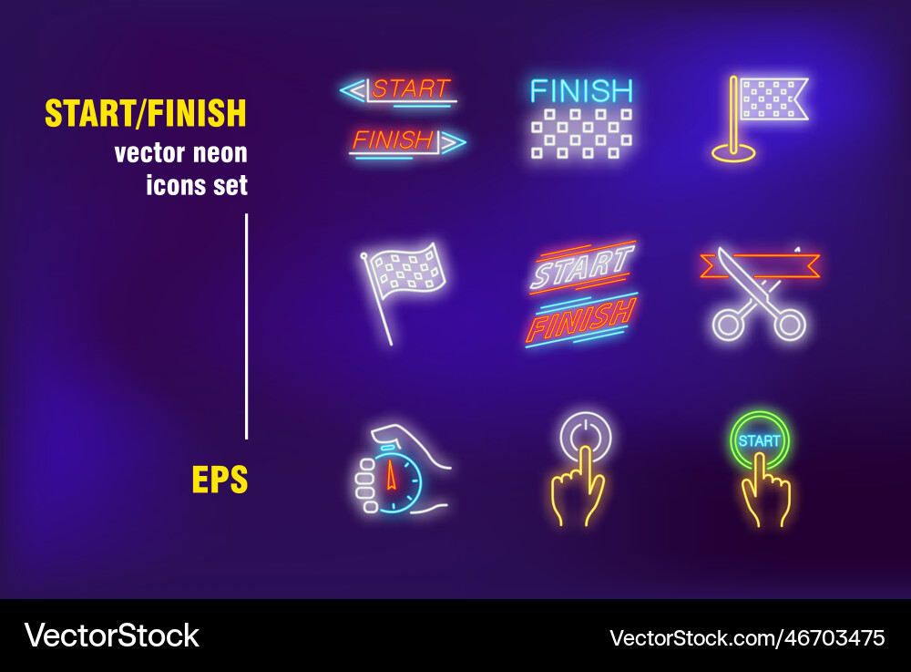 Start and finish neon signs set Royalty Free Vector Image