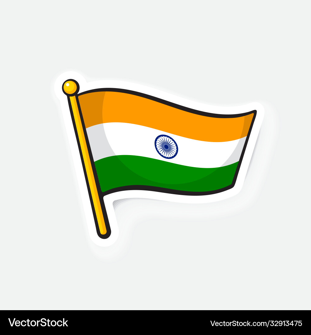 Sticker flag india on flagstaff Royalty Free Vector Image