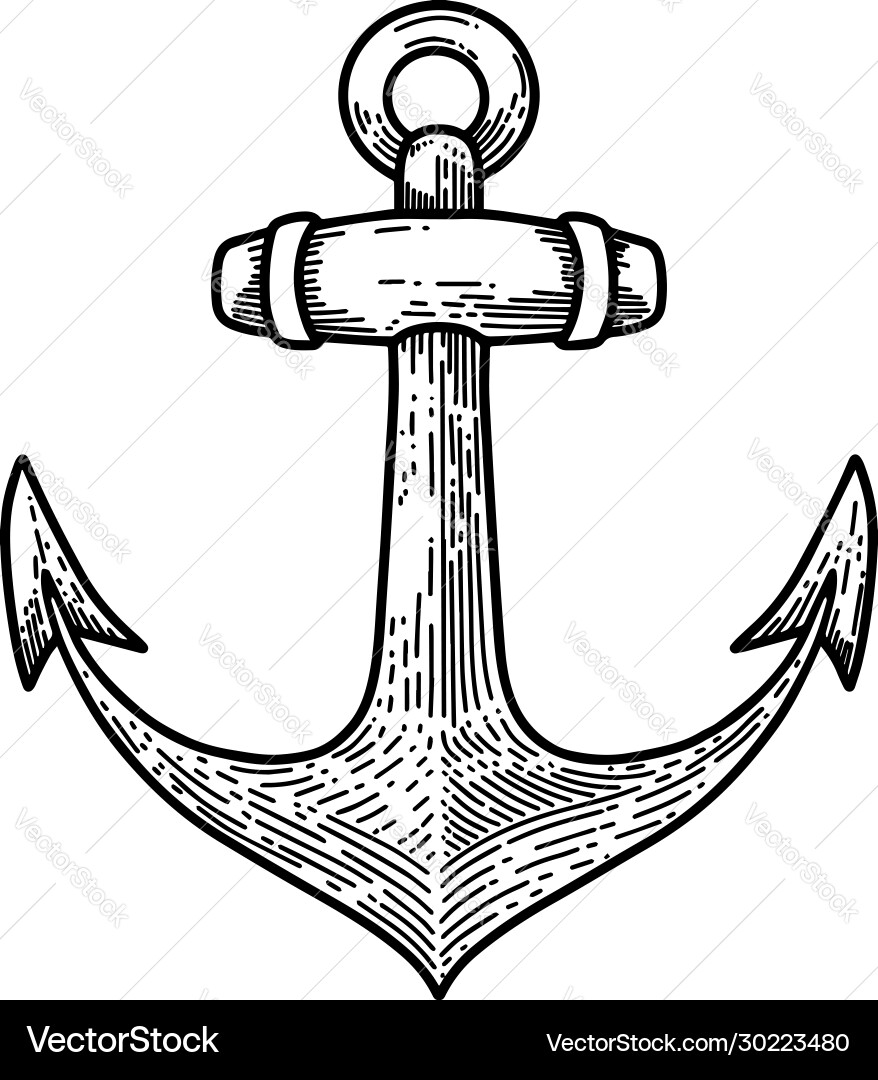 Anchor in engraving style on white background Vector Image