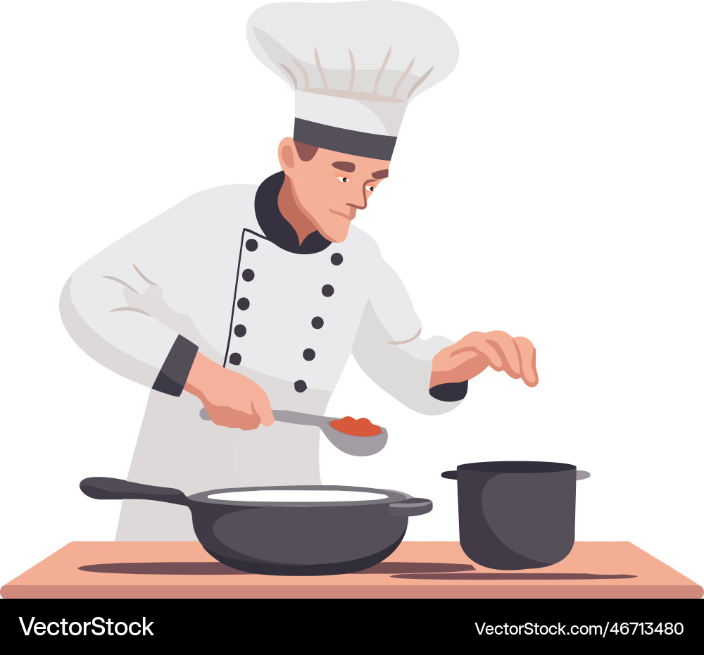 Chef cooking gourmet meal character Royalty Free Vector