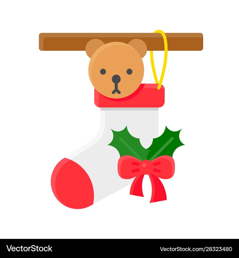 Christmas hanging sock day related flat Royalty Free Vector
