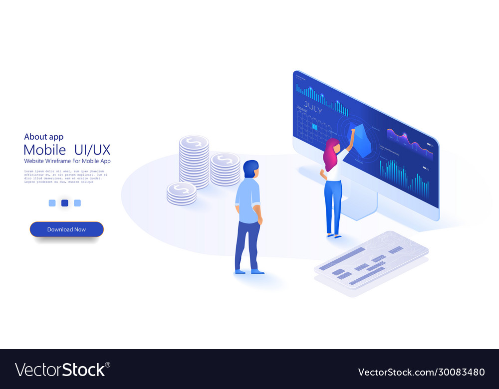 Data analysis concept with characters pc Vector Image