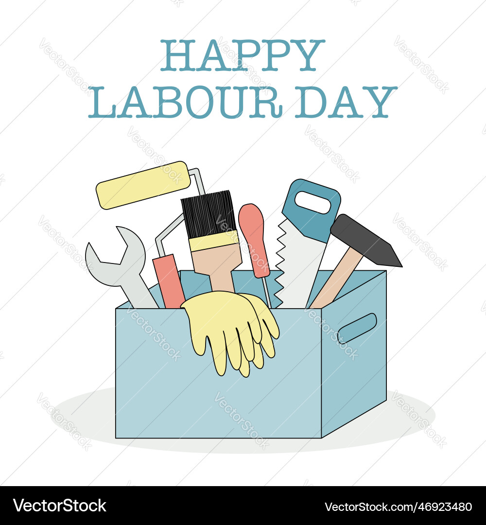Happy labour day holiday box with tools Royalty Free Vector