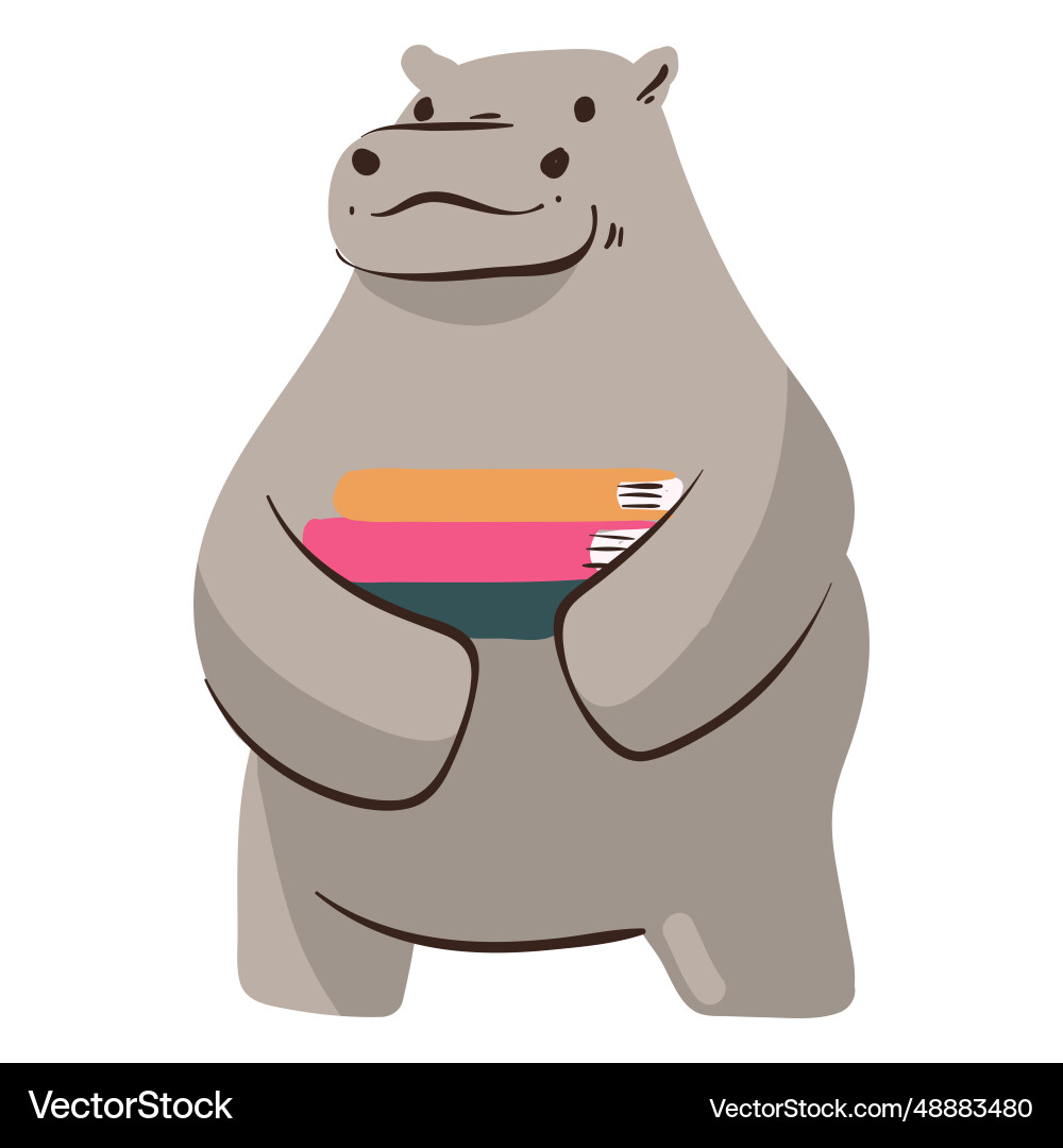 Hippo books study character Royalty Free Vector Image