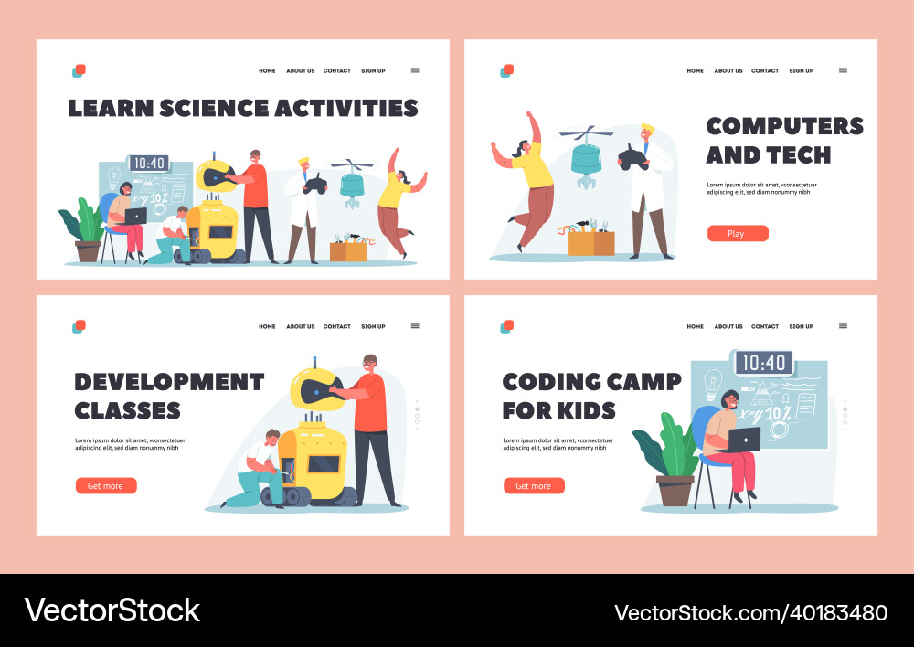 Kids learn science activities landing page Vector Image