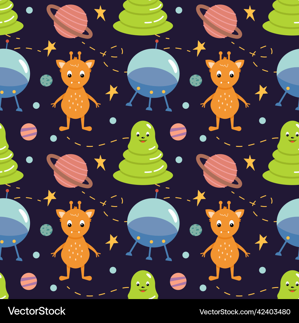 Monsters with planets stars and spaceship Vector Image