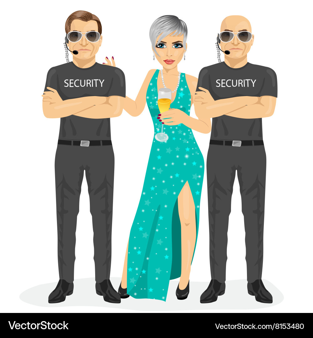 Security guard with protecting famous woman Vector Image