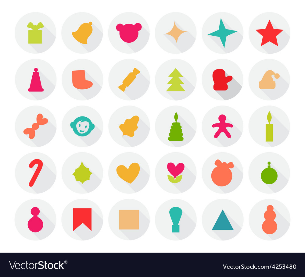 Set christmas icons isolated flat style Royalty Free Vector