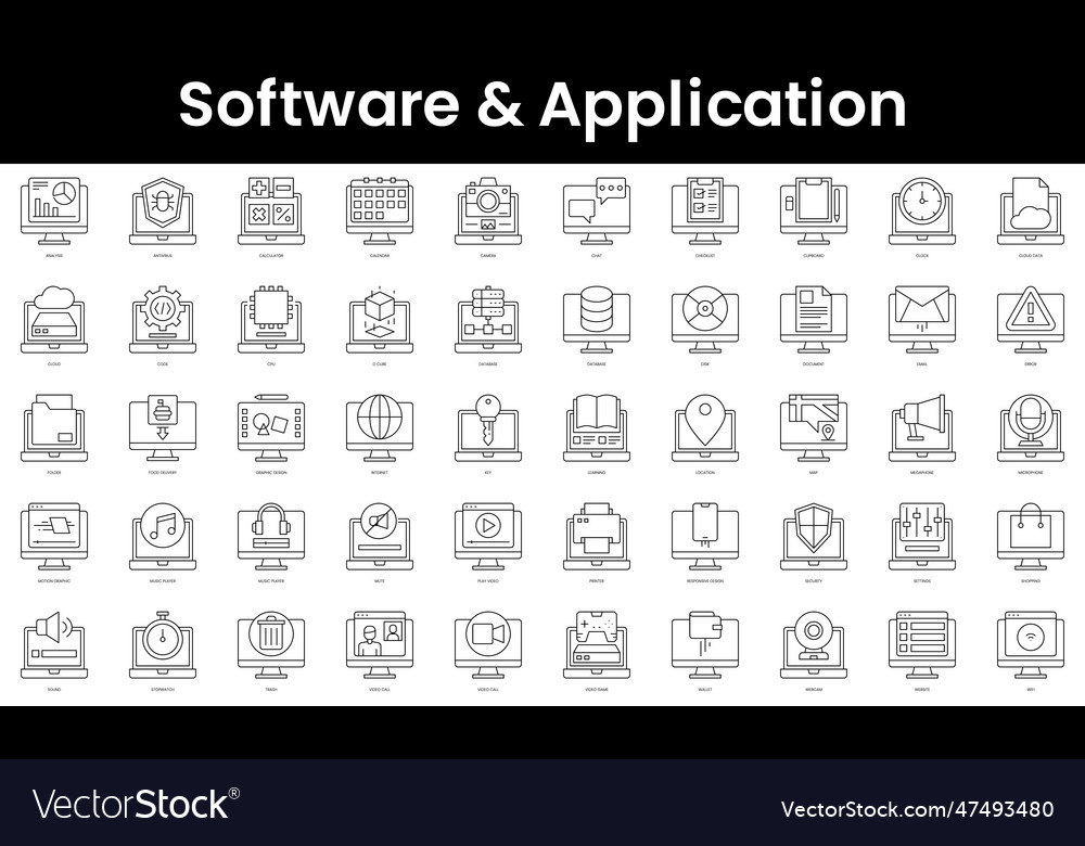 Set Of Outline Software And Application Icons Vector Image