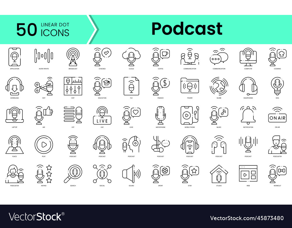 Set of podcast icons line art style icons bundle Vector Image