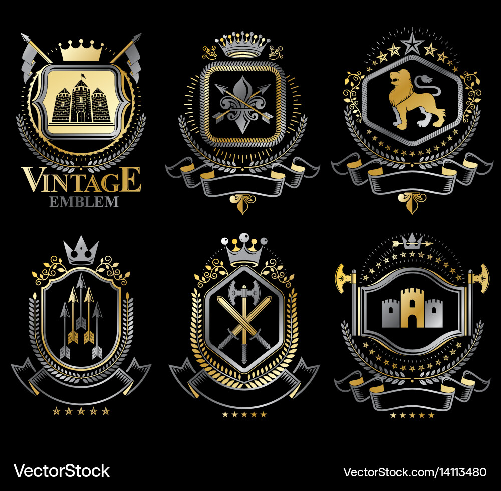 Set of vintage elements heraldry labels stylized Vector Image